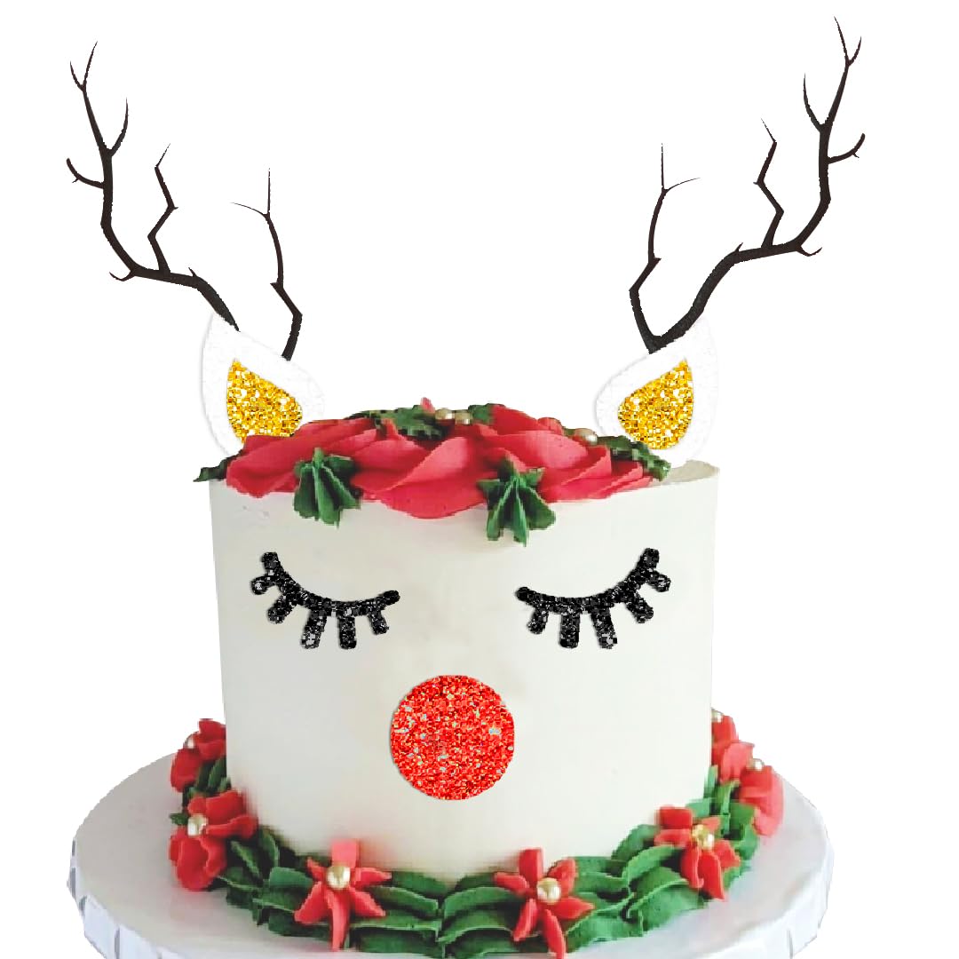 Amazon.com: Christmas Reindeer Cake Topper Reindeer Ears Eyelashes ...