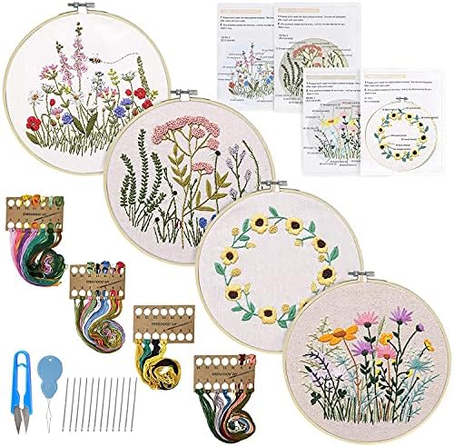 DELFINO 4 Pack Embroidery Kits - Embroidery Kit for Adults & Kids ...