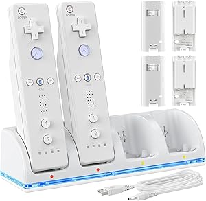 Estación de carga 4 en 1 para control remoto Wii&WiiU con 4 paquetes de ...