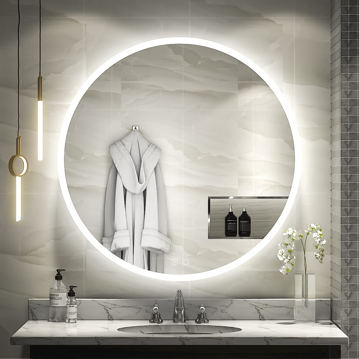 FTOTI 24 Inch Led Round Mirror for Bathroom,6000K Wall Mounted Round ...