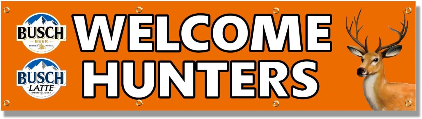 Amazon.com : Eksent Welcome Hunters Flag Banner Buschs Light Latte 2X8 ...