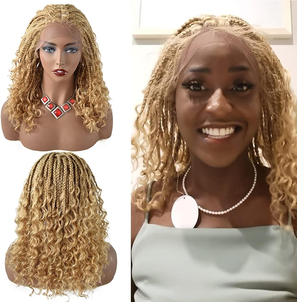 Amazon.com : Lace Braids Wig For Black Women Box Braided Wigs Curly ...
