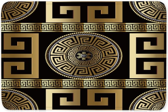 Amazon.com: Retro Black Gold Greek Key Meander Luxury Bath Mat, 3D ...