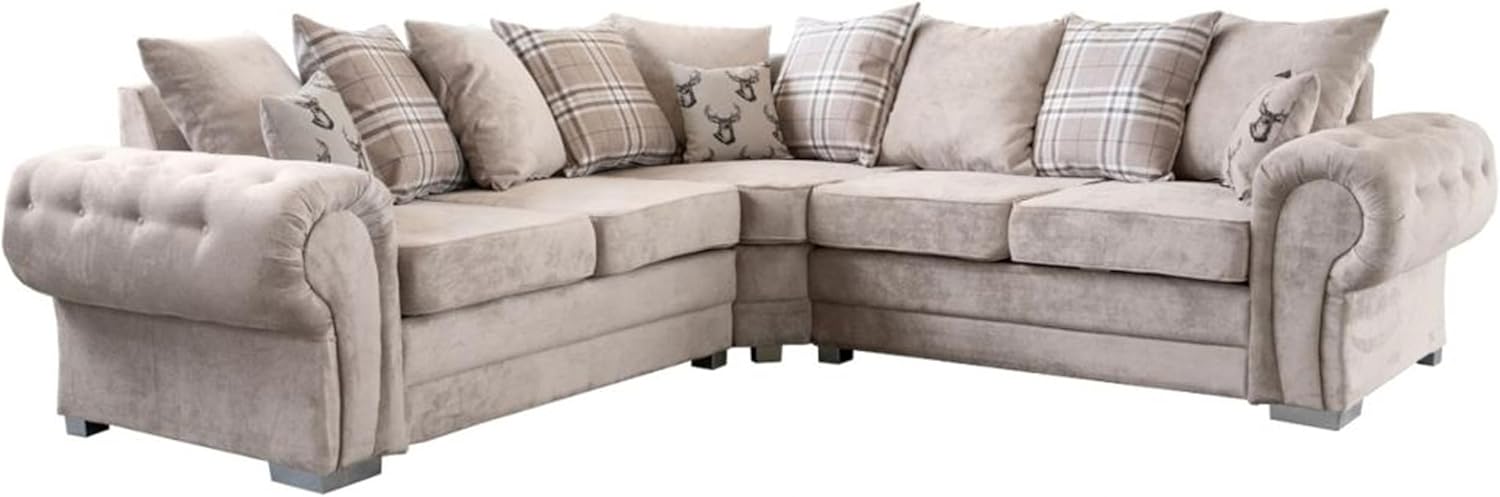 Verona Scatter Back Corner Sofas For Living Room - Mink Fabric Sofa Set ...