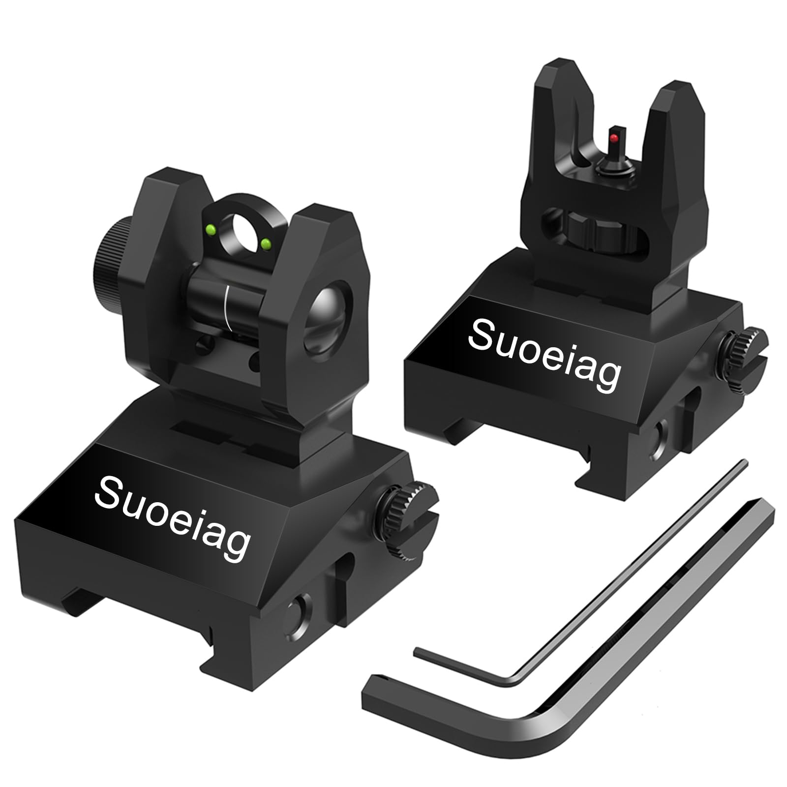 Suoeiag Flip Up Iron Sights with Upgrade Fiber Optic Points Aluminum AR ...