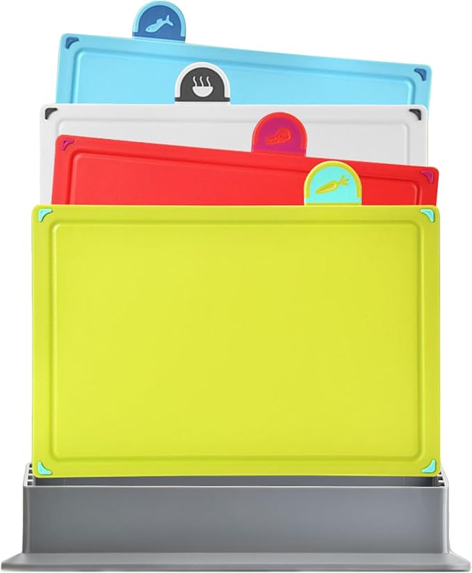 Coloured Chopping Boards Set for Kitchens - 4 Pcs Thick Plastic Kitchen ...