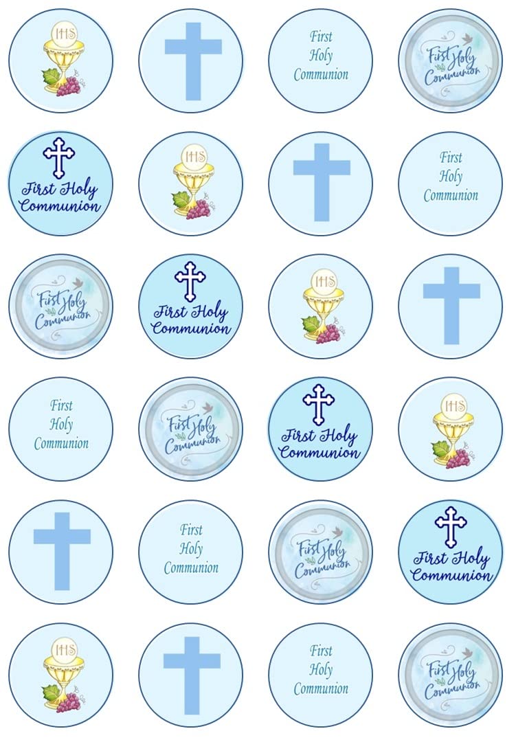 Blue First Holy Communion Edible Cupcake Toppers : Amazon.co.uk: Grocery