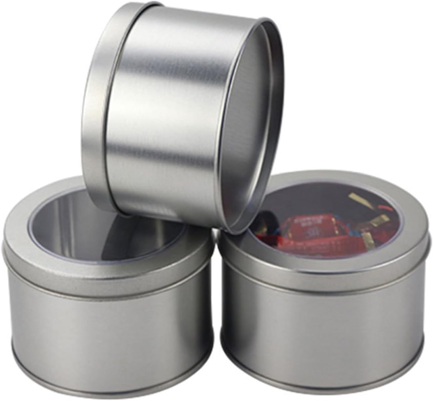 Fadcaer 4Pcs Round Silver Tinplate Hinged Transparent Lid Box, 90x60mm ...