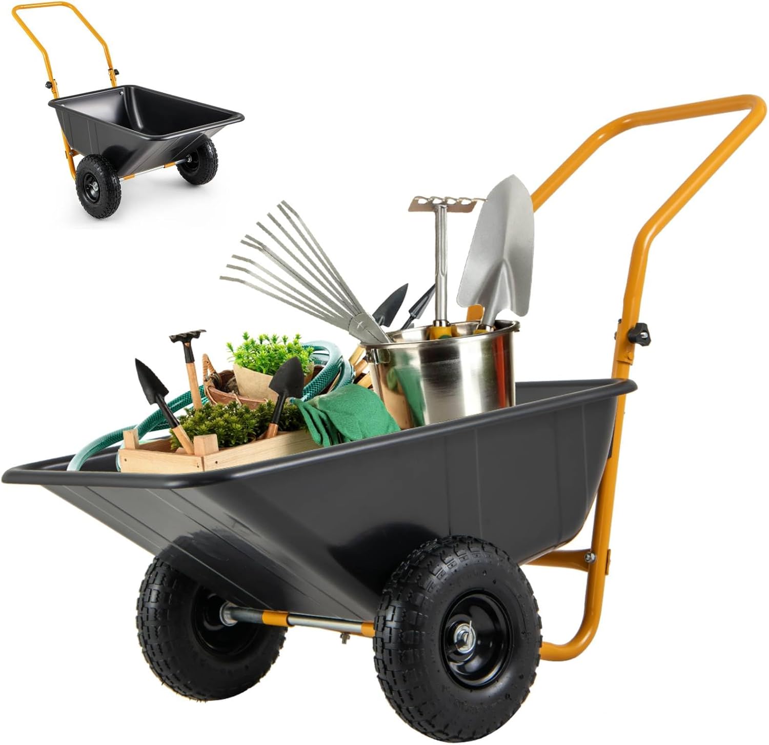 TANGZON 2-Wheeled Garden Wheelbarrow, 330LBS Heavy-Duty Utility Garden ...