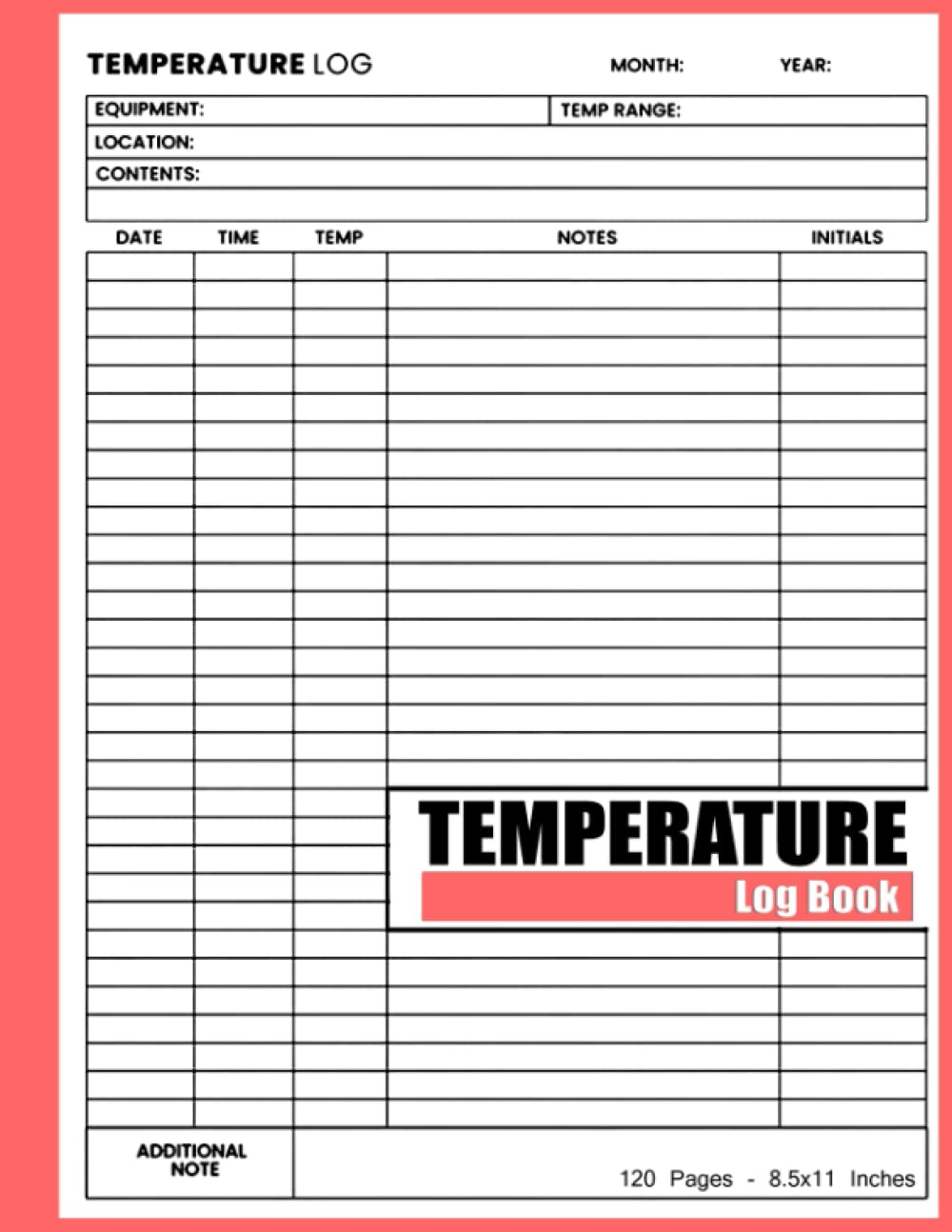 Temperature Log Book: food temperature keeper, Daily Temperature Log ...