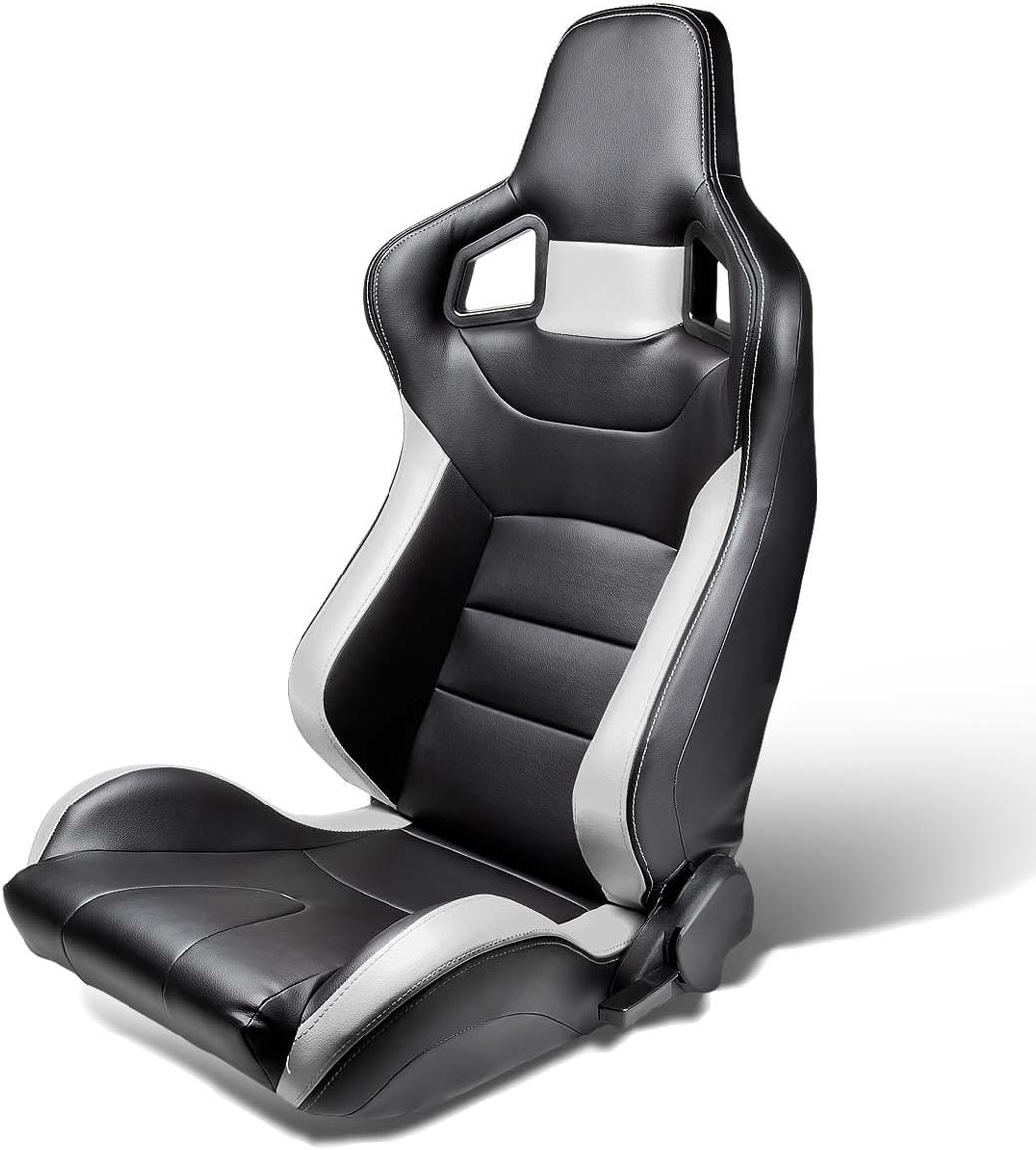 Amazon.com: Tuner Series Full Reclinable Black Leather Racing Seats ...