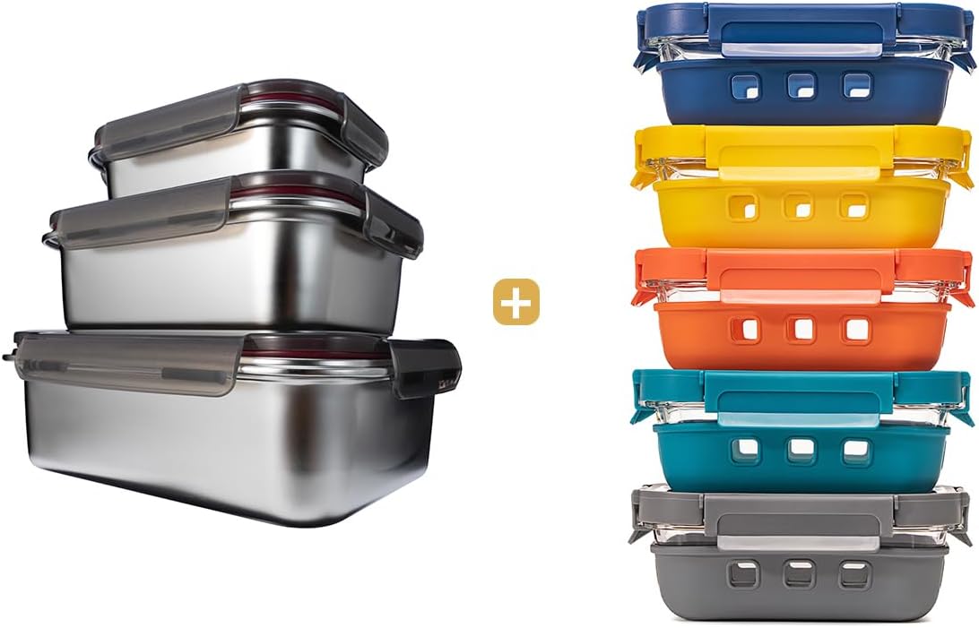 Amazon.com: GC GENICOOK Stainless Steel bentobox+ glass meal prep ...