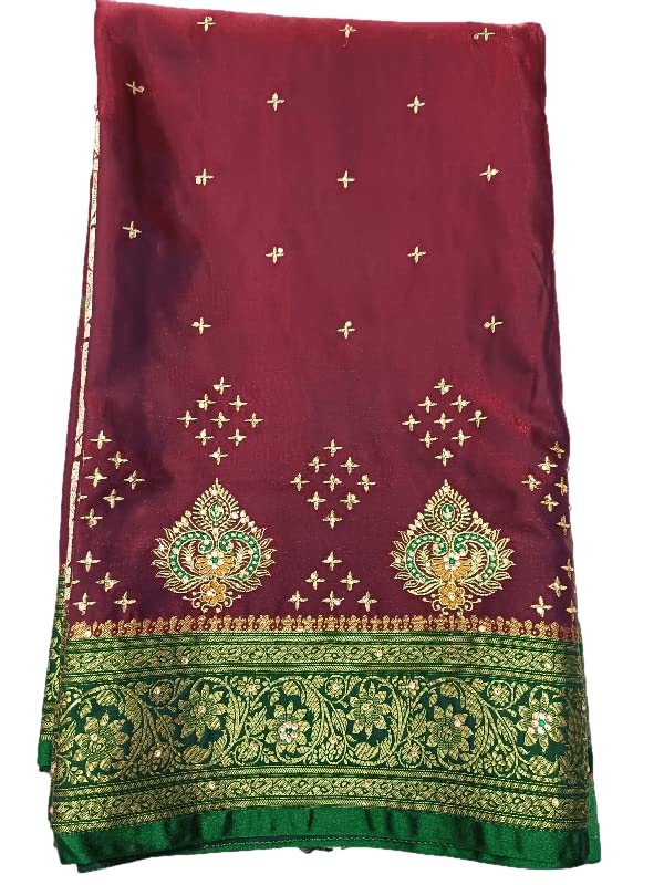 Buy Mala's Banarasi satin slik shalu saree with stone work on it ...
