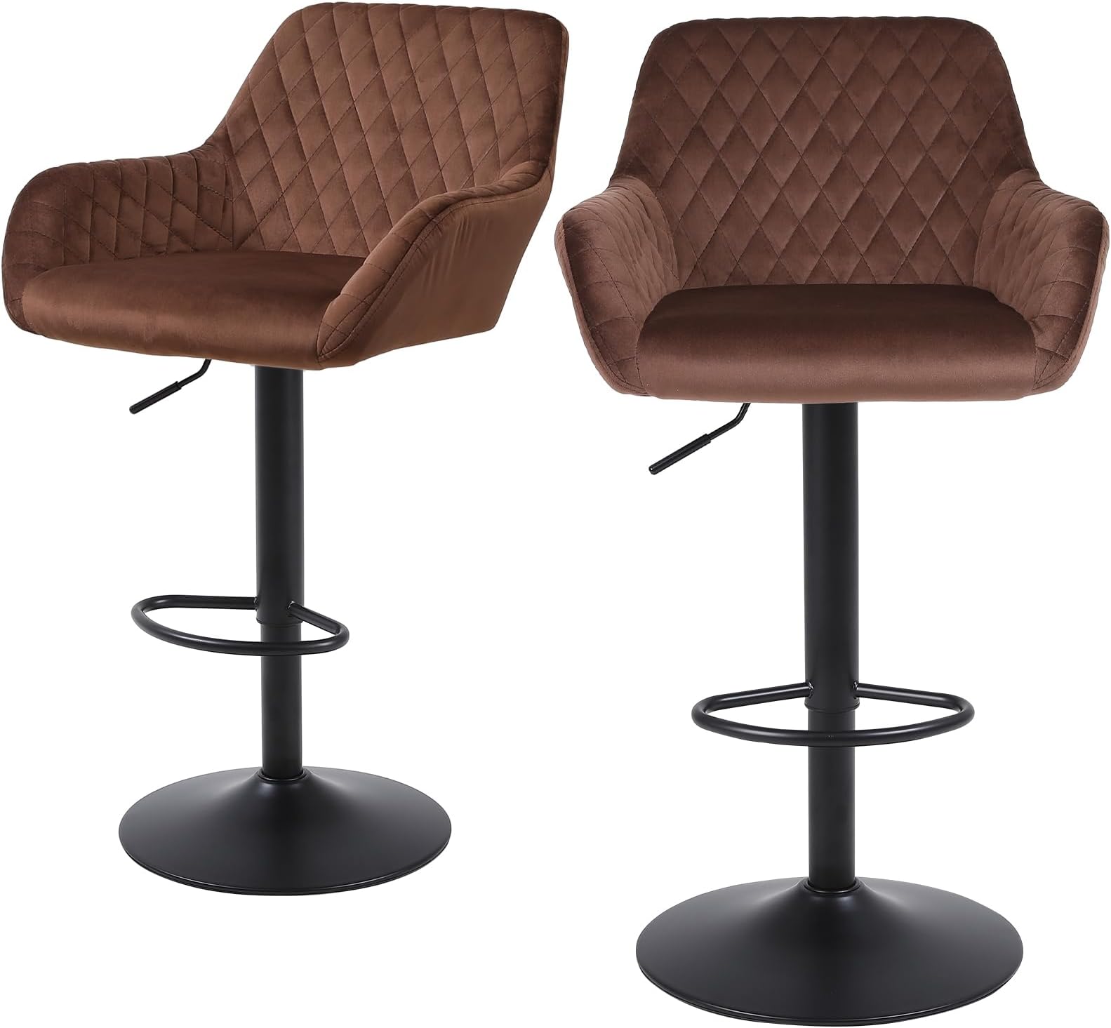 ralex-chair Bar Stools Set of 2, Height Adjustable Velvet Fabric Swivel ...