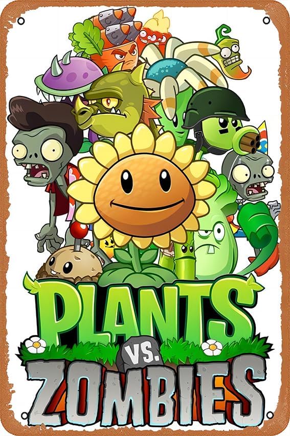 Amazon.com: Plants VS Zombies Poster Metal Tin Sign Wall Art Vintage ...