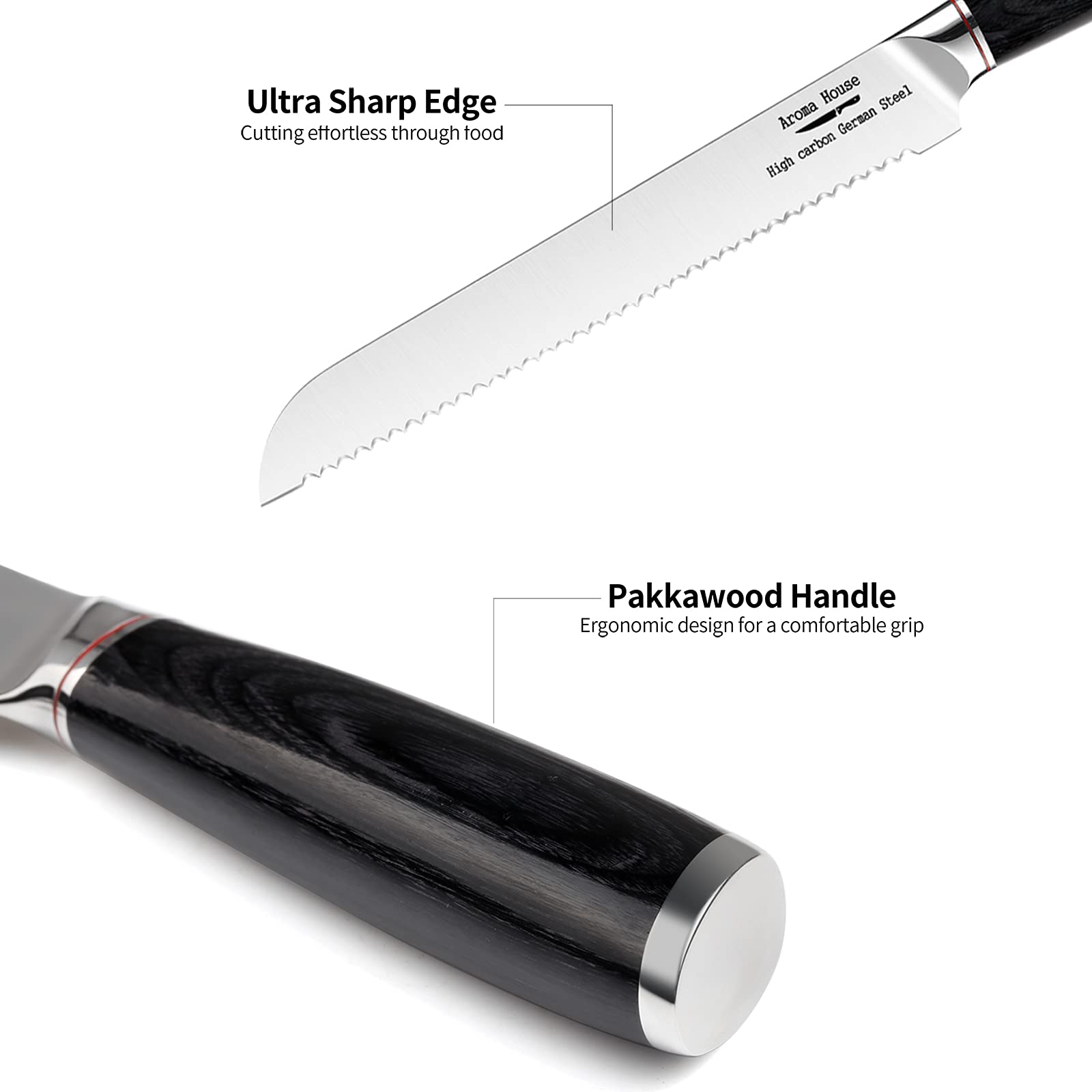 Snapklik.com : Aroma House Bread Knife 9 Inch Bread Cutter German High ...