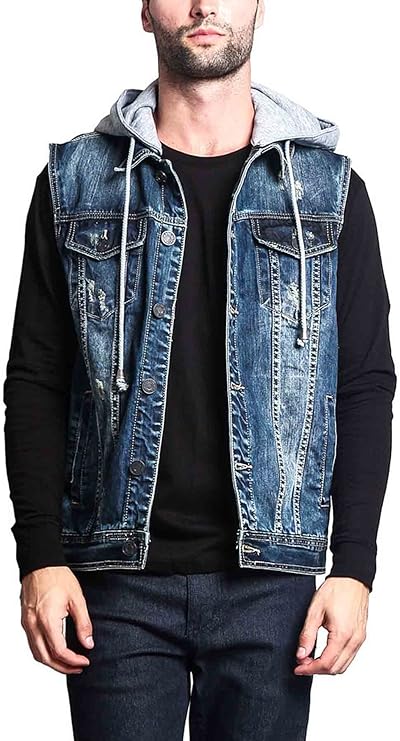 Victorious Rocker Denim Jean Vest Jacket at Amazon Men’s Clothing store