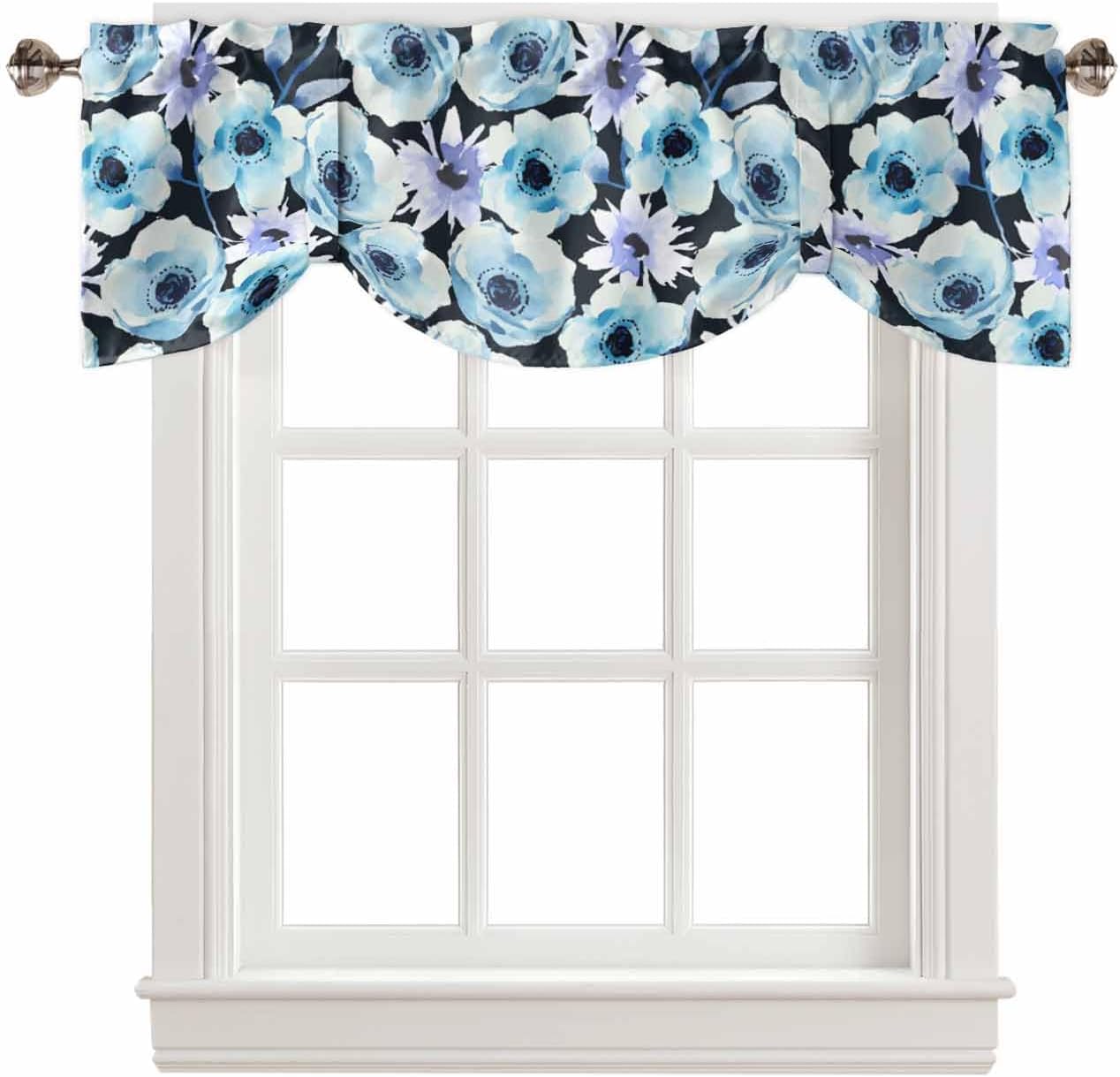 Amazon.com: Miaklek Kitchen Curtains Valances 42"x18", Tie Up Curtain ...