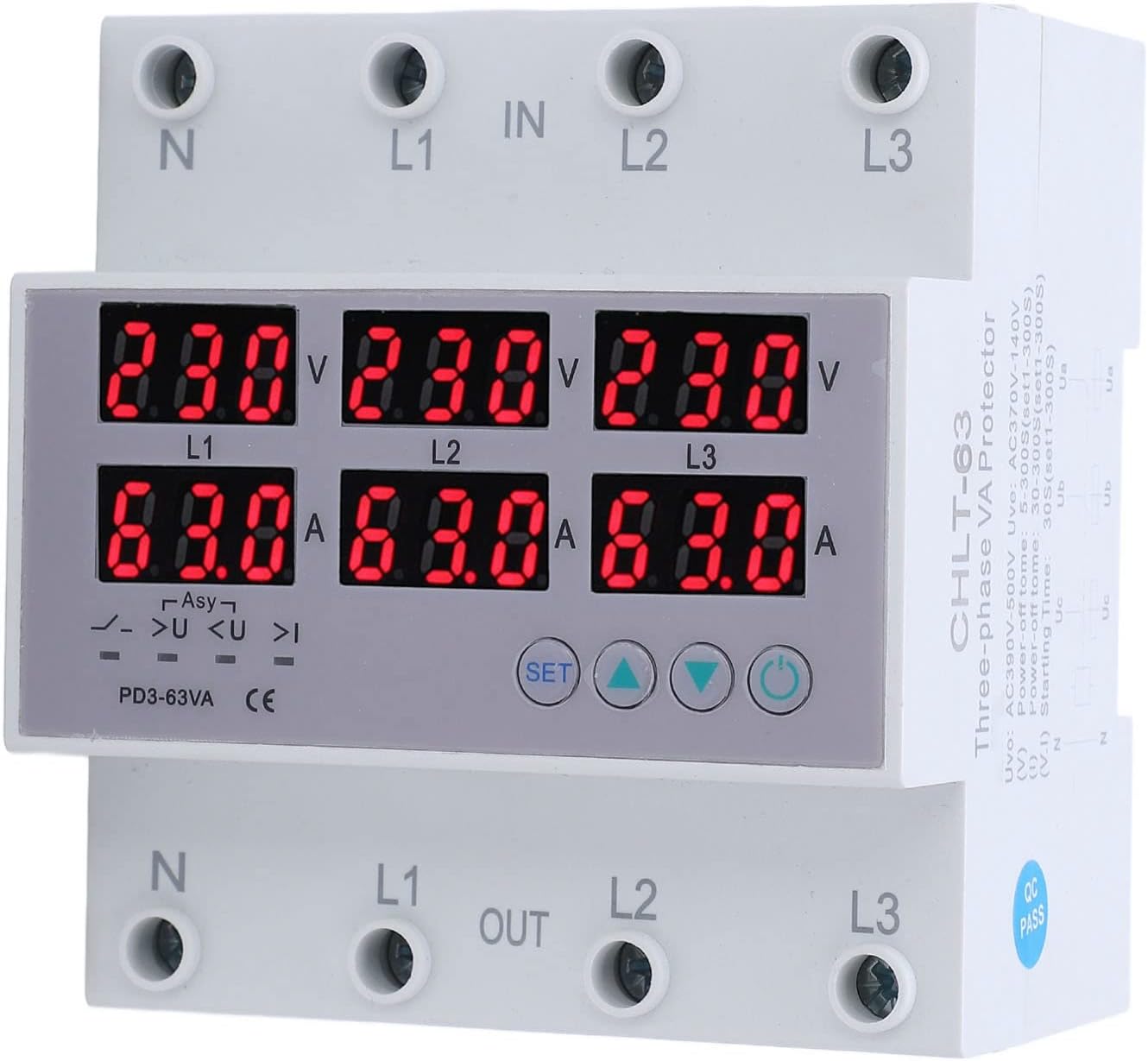 Fewb Digital 3 Phase DIN Rail Voltmeter Ammeter, AC 390-500V ...