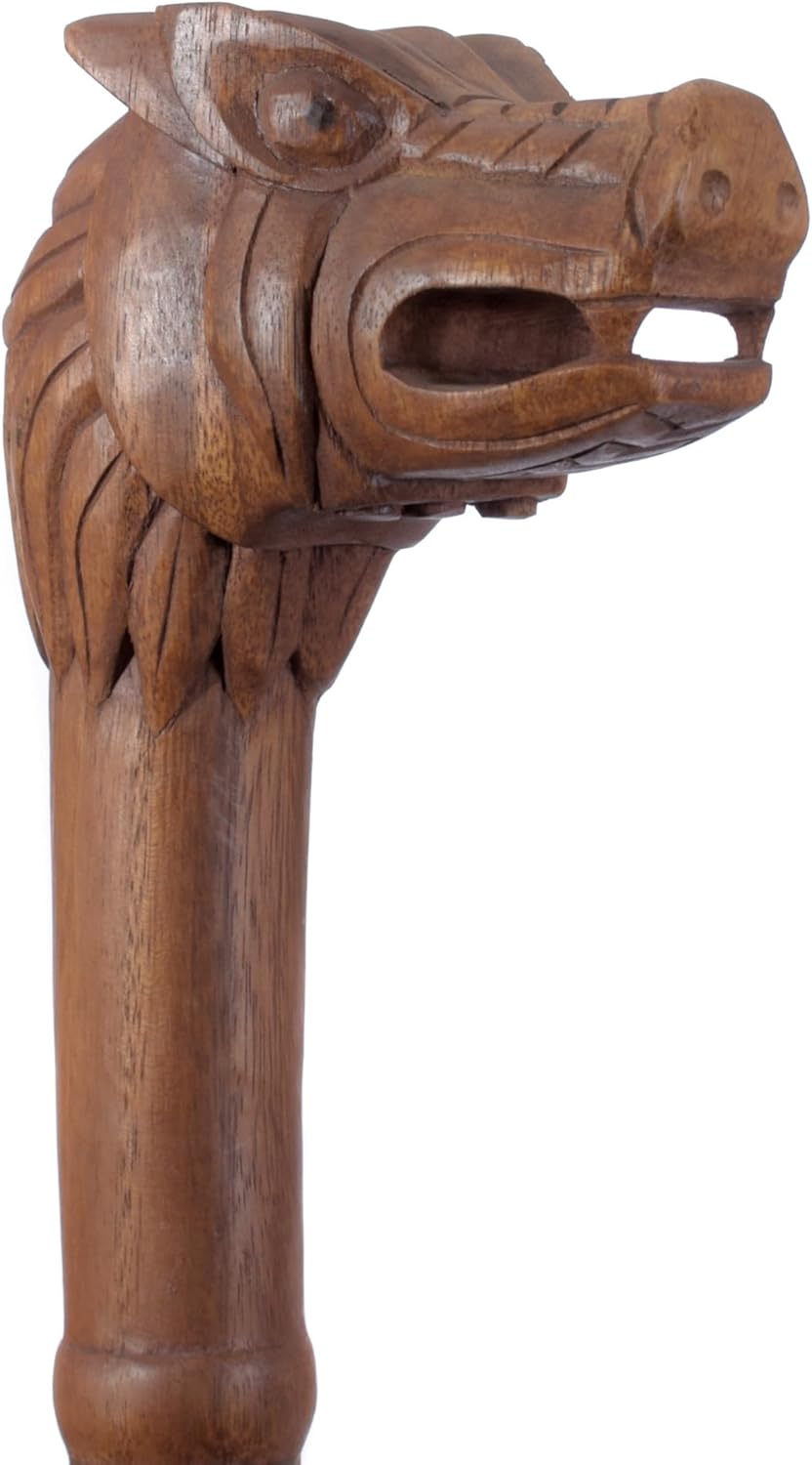 Battle-Merchant Holzstab mit Wikinger-Wolfskopf, ca. 130 cm lang ...