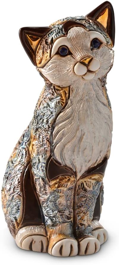 Amazon.com: Handmade Sculpted Ceramic Calico Cat Sitting Figurine - Art ...