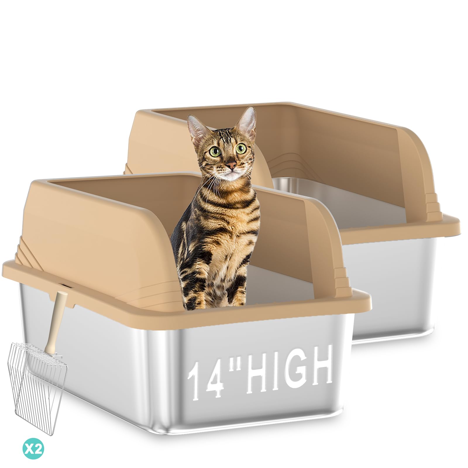 Amazon.com: Qonimm Stainless Steel Cat Litter Box, Cat Litter Box for ...