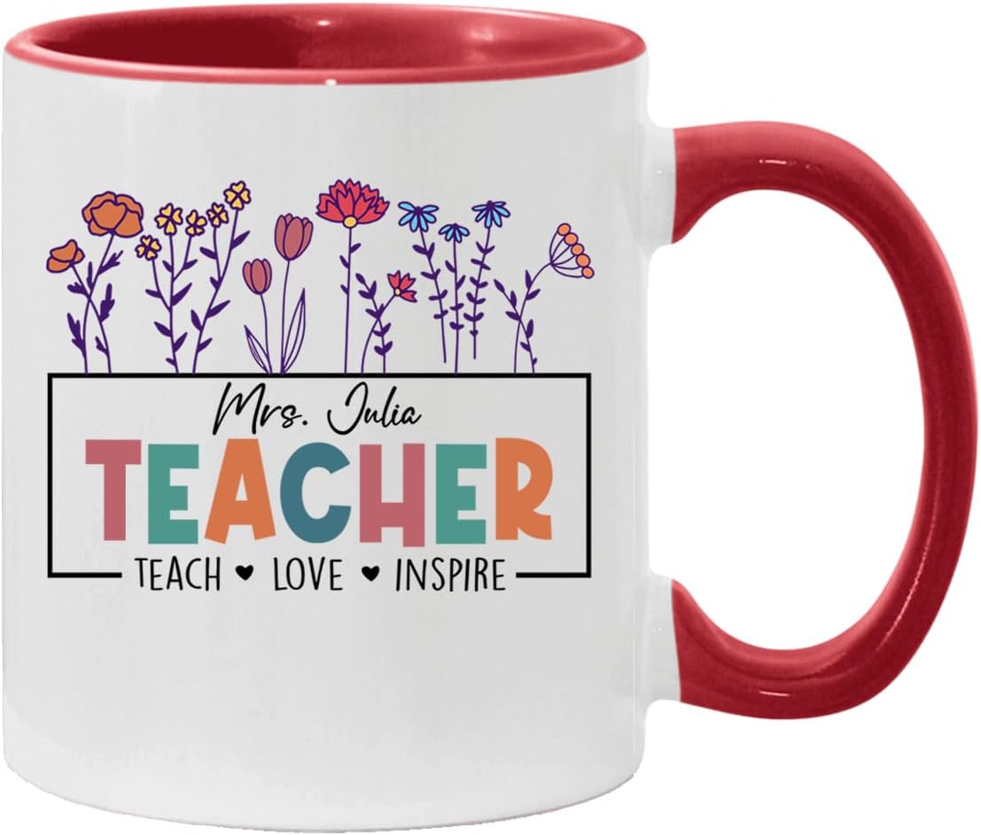 Amazon.com: Personalized Teacher Book Floral Mug, Custom Name Teacher ...
