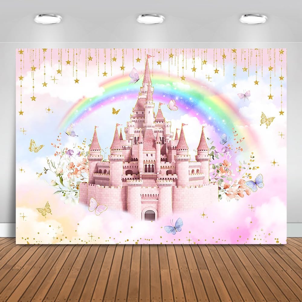 Amazon.com : Ayayiya Princess Castle Birthday Backdrop Pastel ...