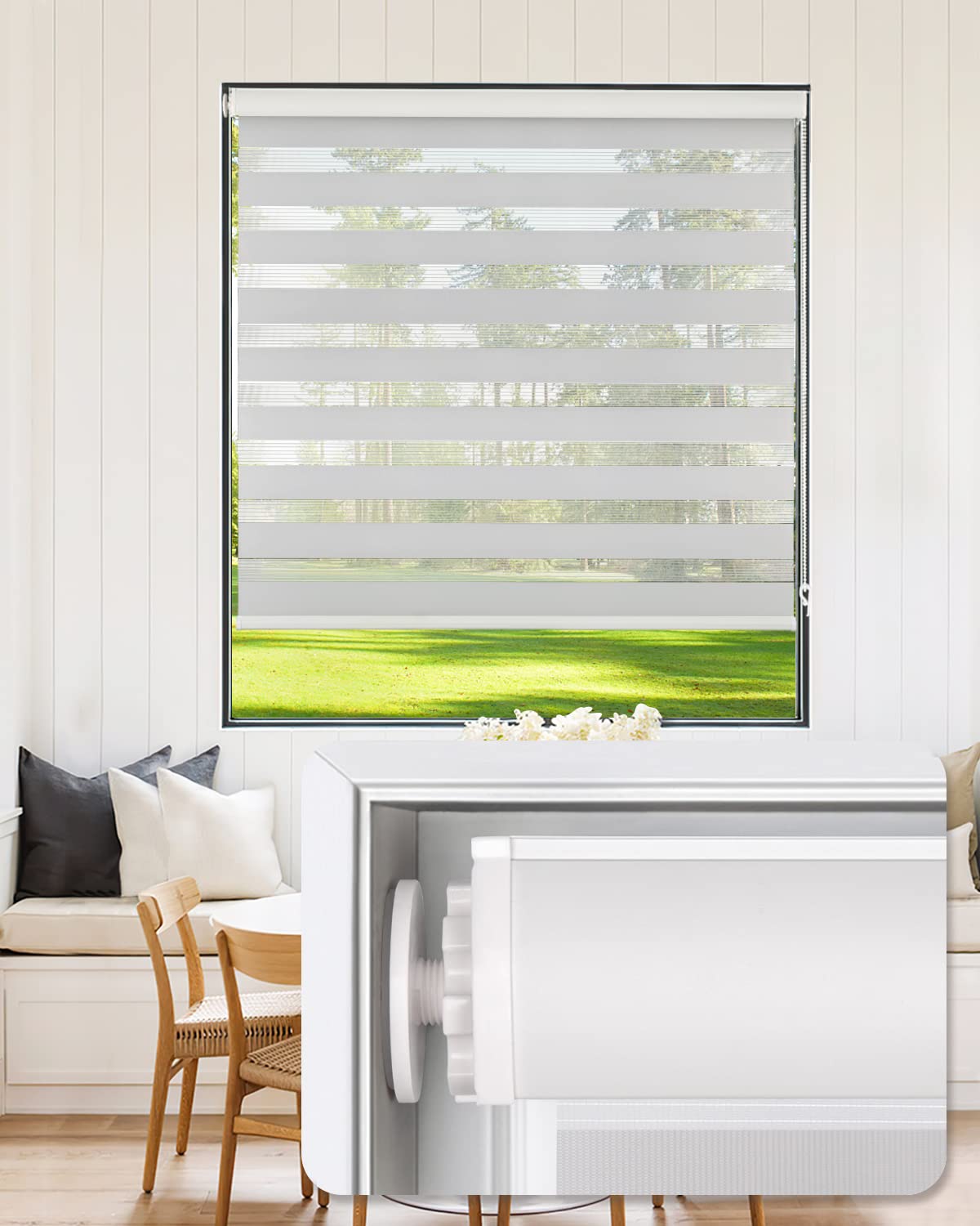 LazBlinds Dual Layer Zebra Roller Blinds No Tools No Drill Light ...