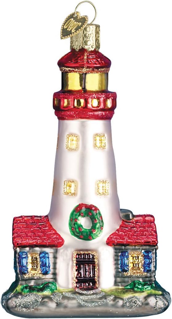 Amazon.com: Old World Christmas Lighthouse Glass Blown Ornament for ...
