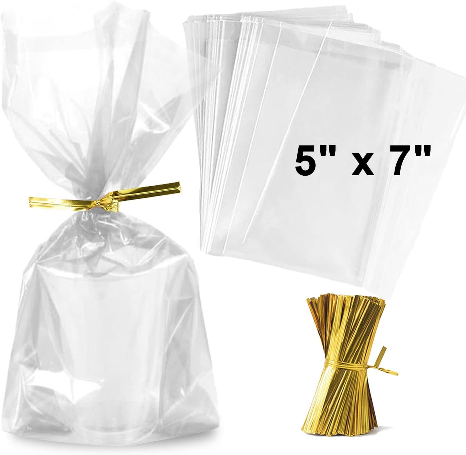 Amazon.com: Zcintert Clear Cello Cellophane Treat Bags, 200 Pcs - 5" x ...