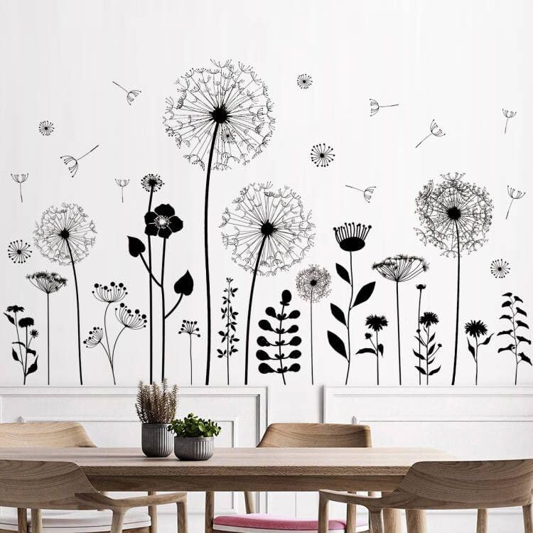 Amazon.com: DTLIFEK Black and White Dandelion Wall Decals Large ...