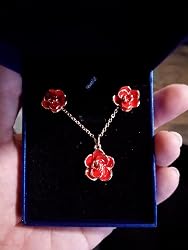 Amazon.com: EVEVIC Rose Flower Necklace Earrings Set for Women 18K Gold ...