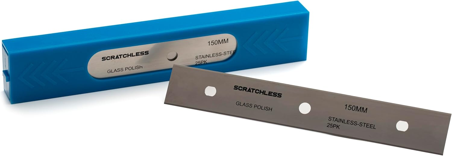 GLASS POLISH 150mm Stainless Steel Scraper Blades Pack of 25 Double ...