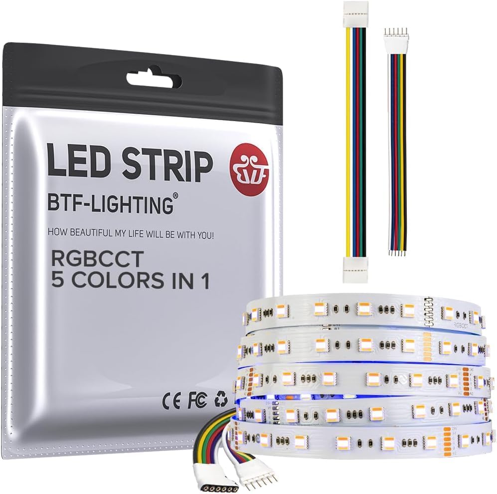 BTF-LIGHTING RGBCCT 5 Colors in 1 LED 5050SMD RGBWW RGB+Dimmable Colour Temperature Tunable ...