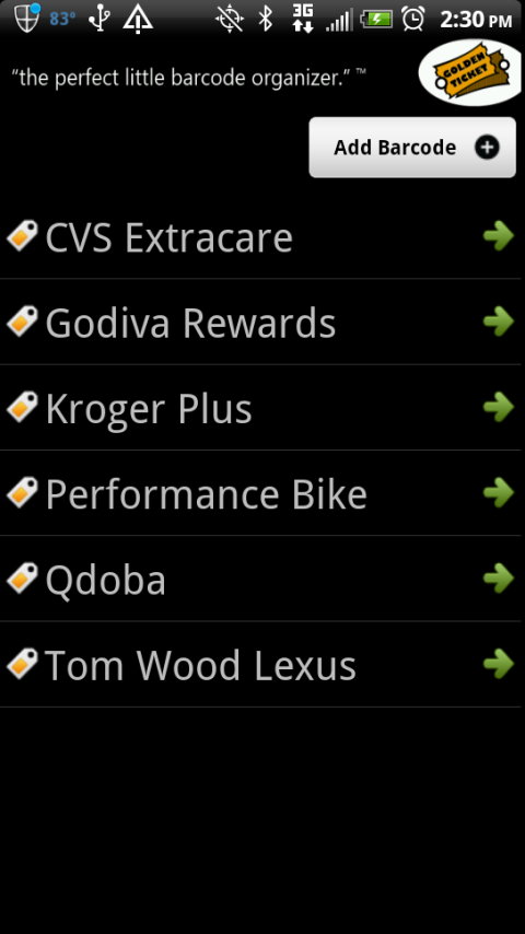 Golden Ticket Barcode Organizer - App on Amazon Appstore