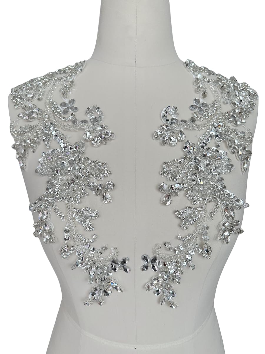 Amazon.com: Handmade Shining Rhinestones lace Applique Patches Sewing ...