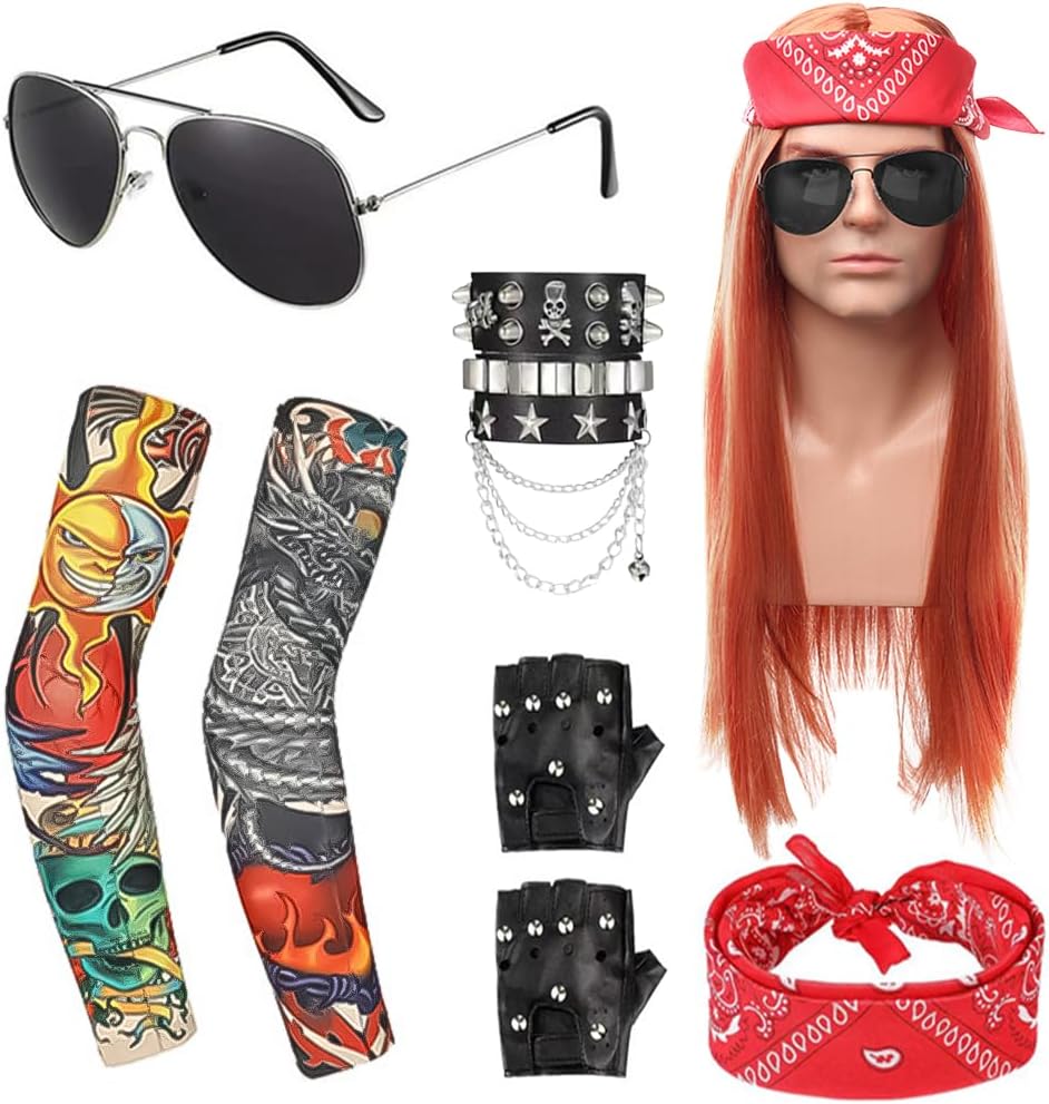 Amazon.com: Osznmmg 8pcs 80s Rocker Costume Men Punk Costume Rockstar ...