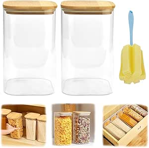 ADERTOS 2 Pack Glass Jars with Airtight Bamboo Lids, 1600ml Glass ...