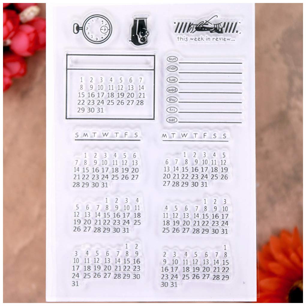 Amazon.com: KWELLAM Calendar Week Month Clear Stamps for Card Making ...