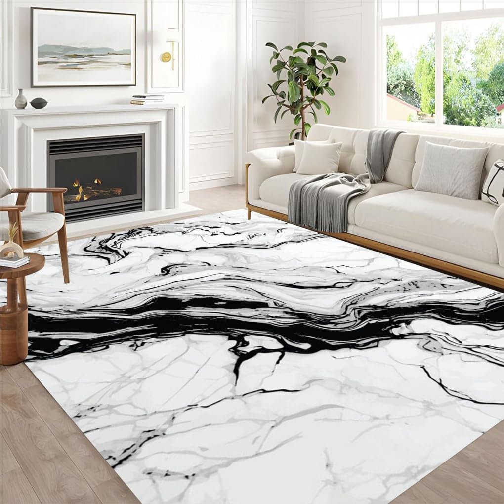 Amazon.com: Black Cream Grey Marble Texture Modern Abstract Large Rug ...