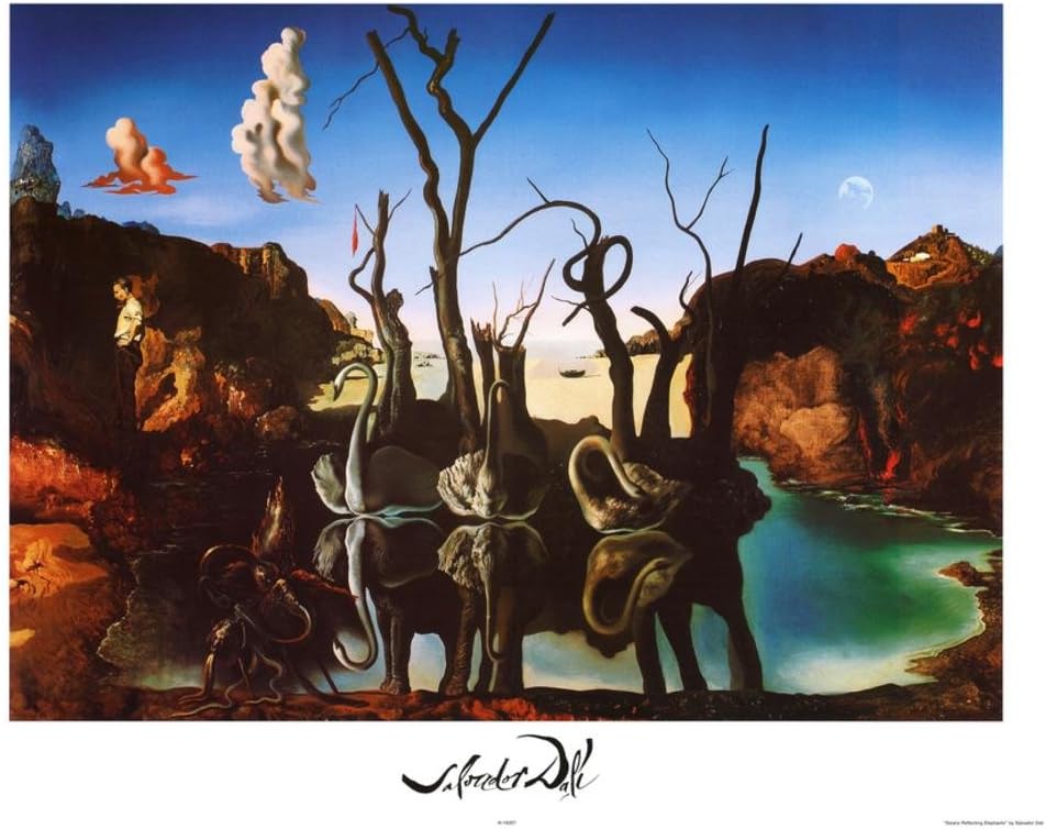 Amazon.com: Salvador Dali Swans Reflecting Elephants White Border Art ...