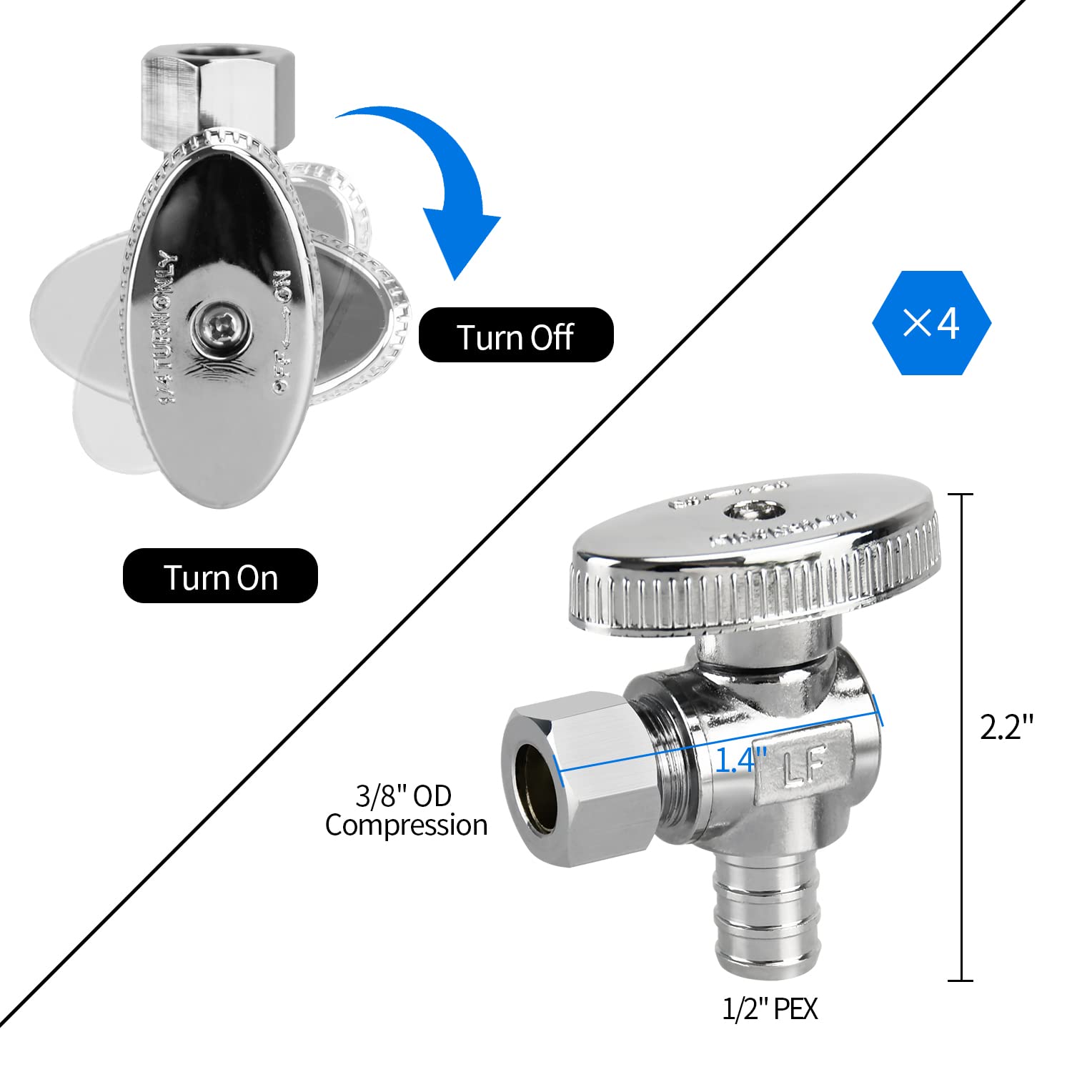 Snapklik.com : 2/4/10/20 Pack Stop Valves, 1/4 Turn Angle Stop/Straight ...