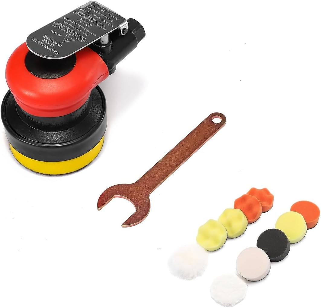 Pneumatic 3" Random Orbital Palm Sander with 10 Polishing Buffing Pads ...