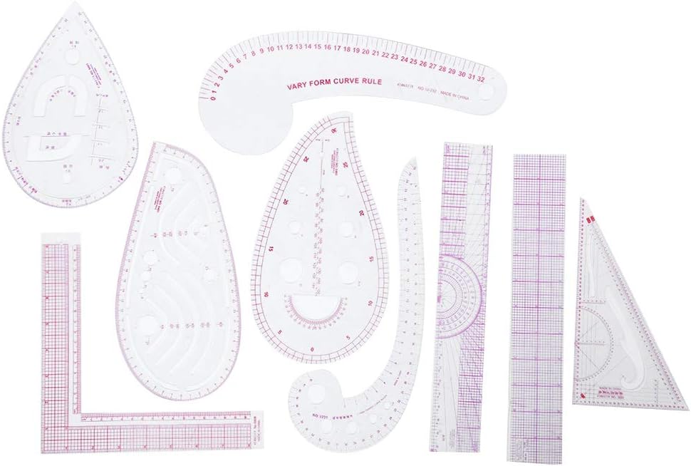 Amazon.com: Sewing Ruler Set, 9Pcs Plastic Red White Curve Embroidery ...