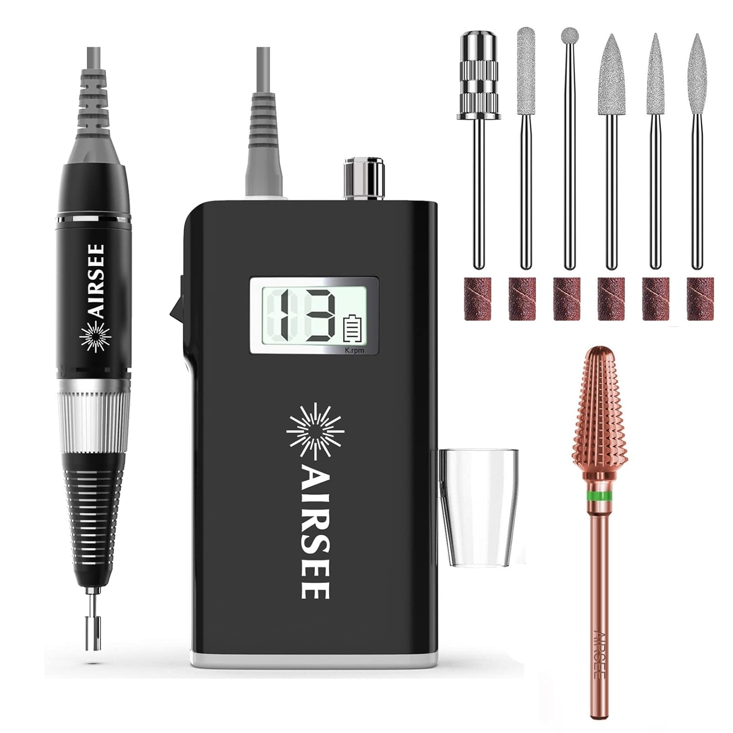 Amazon.com: AIRSEE Rechargeable 30000RPM Electric Nail Drill ...