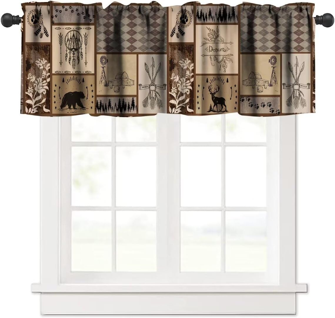 Amazon.com: Vintage Rustic Patchwork Valance Curtain, Medieval Brown ...