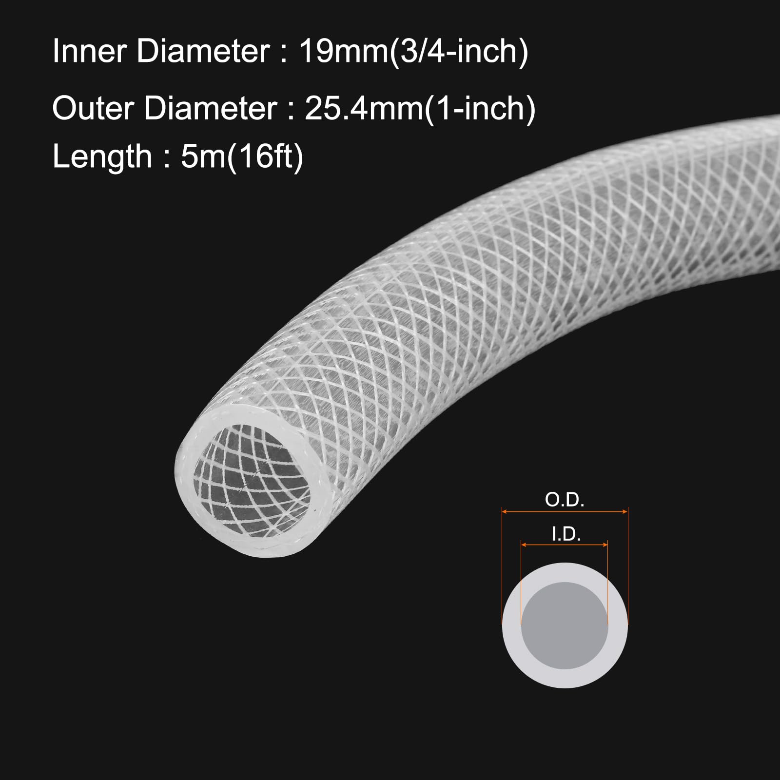 Rebower 5m/16ft 19×25.4mm Braided Clear Plastic PVC Tubing High ...