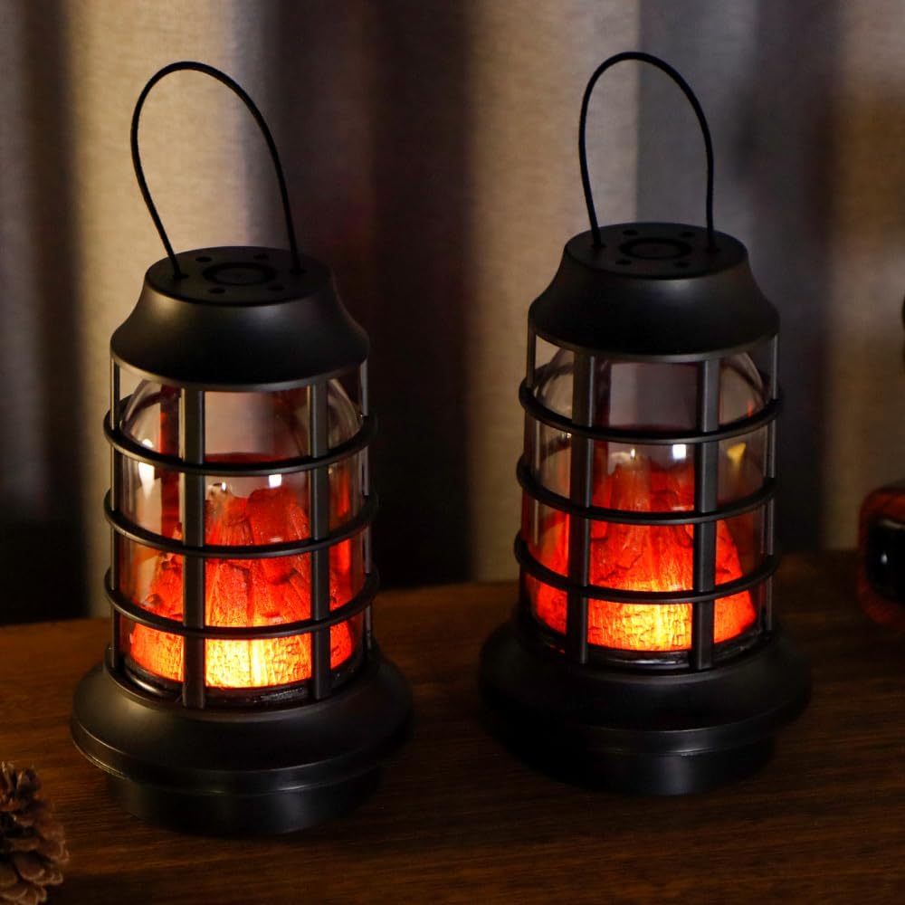 TRIROCKS Set of 2 Battery-Operated LED Lanterns 30 cm High Volcano ...
