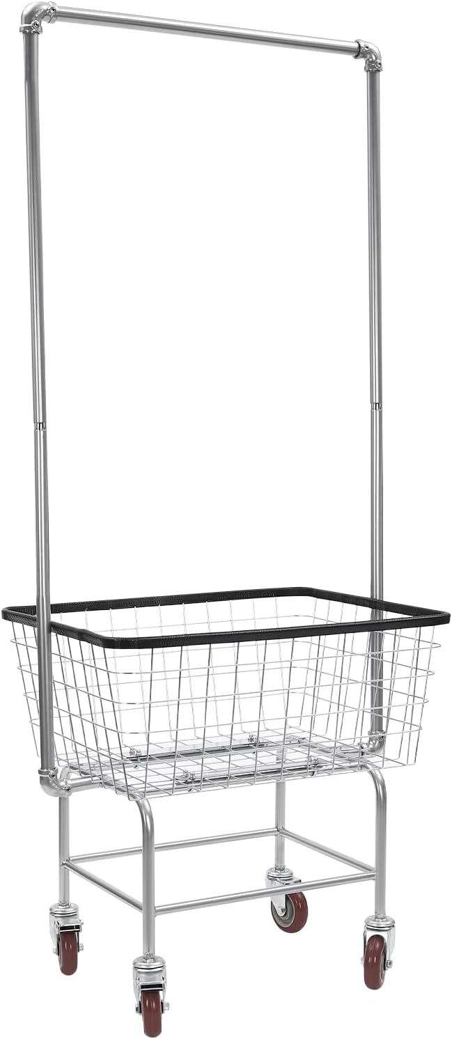 Amazon.com: Wire Laundry Cart with Hanging Rack, Wire Laundry Basket ...